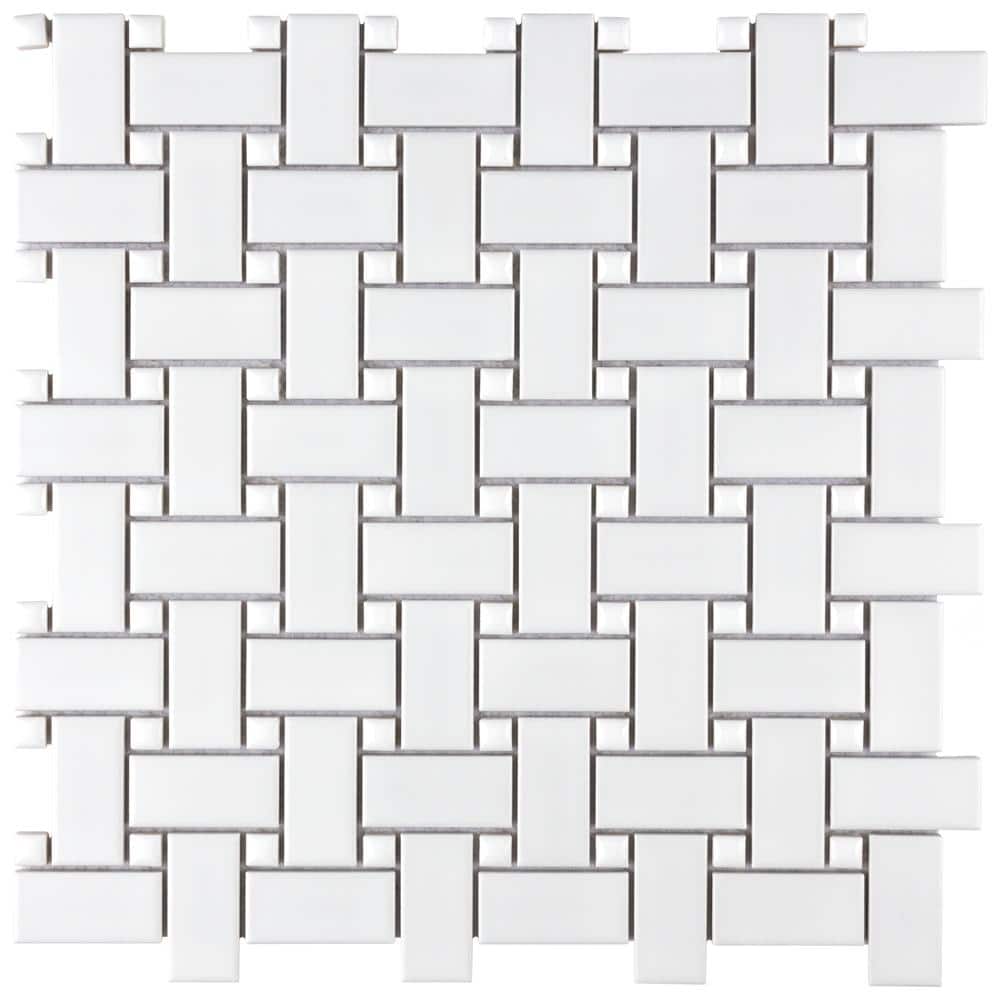 Merola Tile Metro Basketweave White with Glossy White Dot 6 in. x 6 in ...
