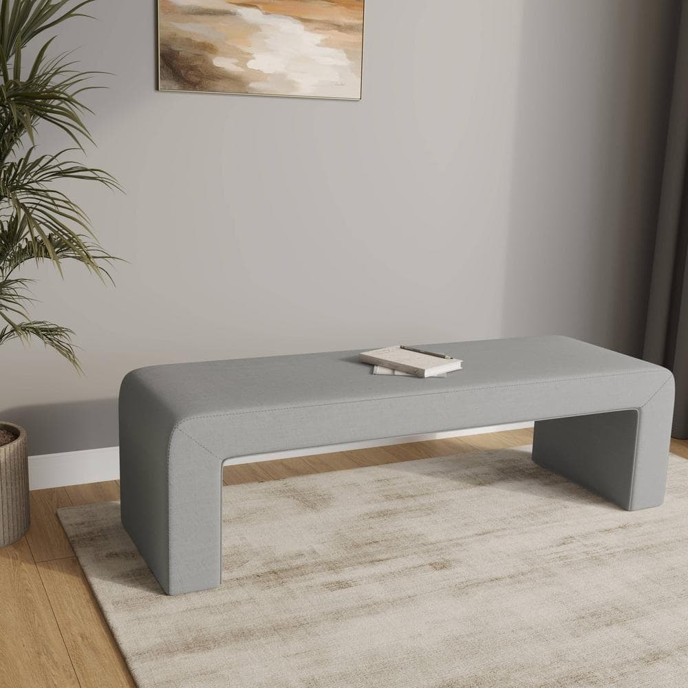 Leisuremod Vint Light Grey 63 in. Bedroom Bench Without Back with ...