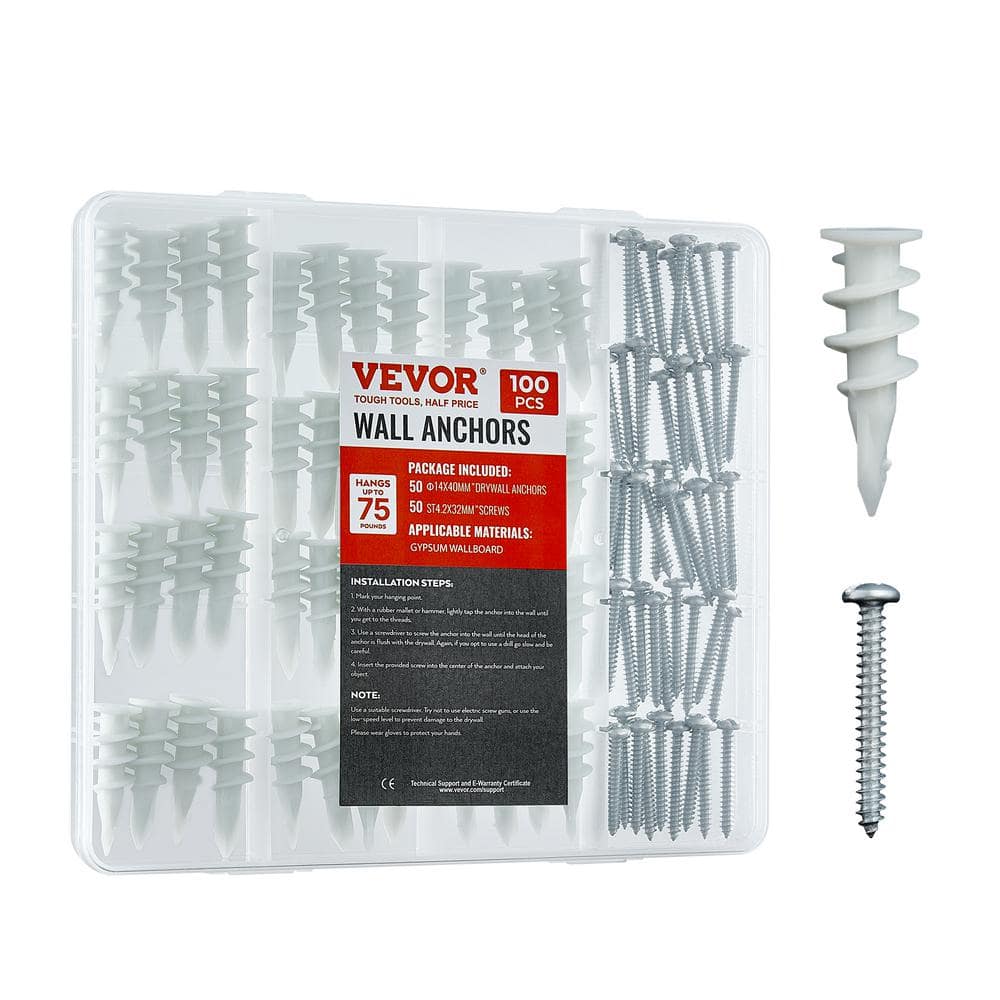 VEVOR 8 in. Self Drilling Drywall Anchors, 100 PCS Dry Wall Anchors and ...