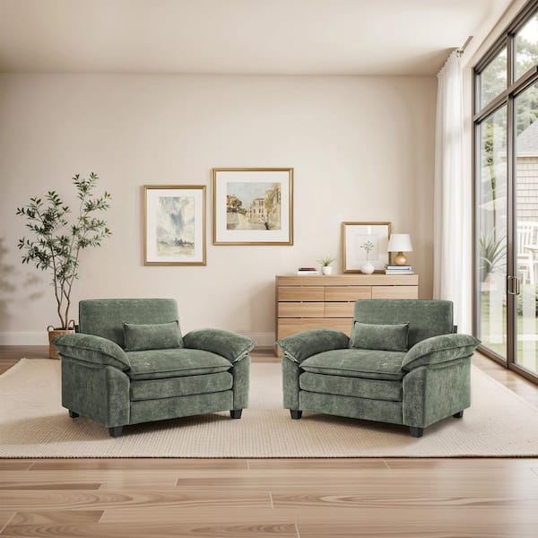 OrangeOne Umi Green Chenille Armchair Accent Chair with 3-Layer ...