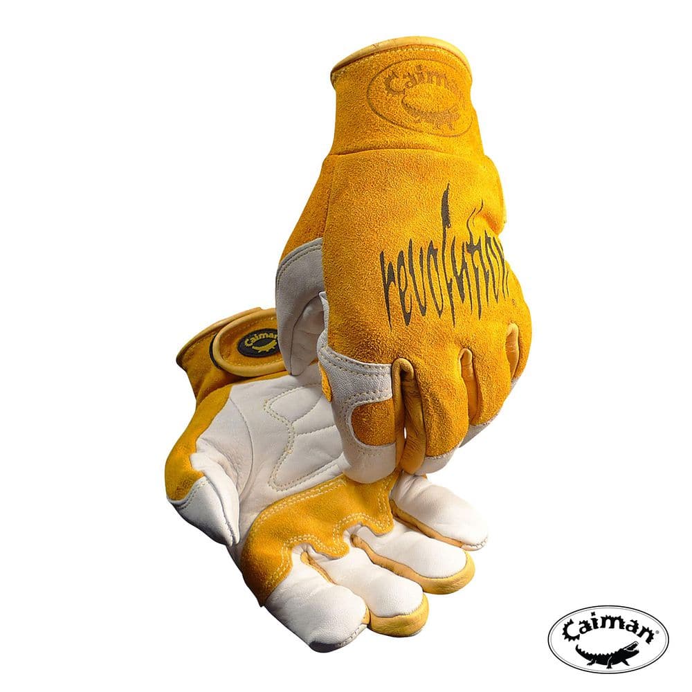 Caiman Large Gold Ergonomic Cow Grain Multi-Task Welding Gloves 1828-5 ...