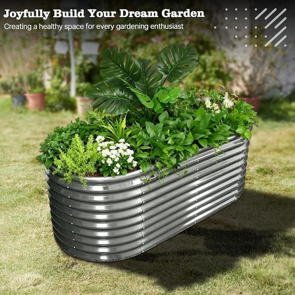 Brown Oval Galvanized Steel Raised Garden Bed(72 in. L x 36 in. W x 30 ...