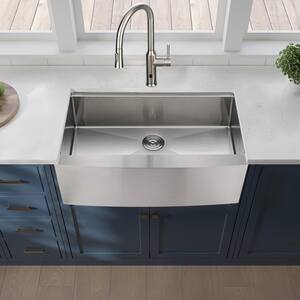 Boosicavelly 33 in. Farmhouse Single Bowl 16 Guage Brushed Nickel ...