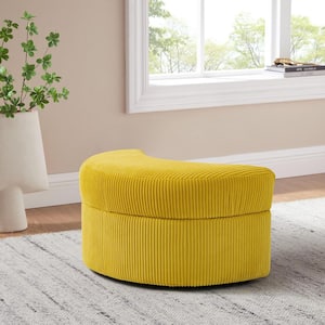Uixe Modern Ivory Boucle Polyester Half Crescent Moon Storage Ottoman ...