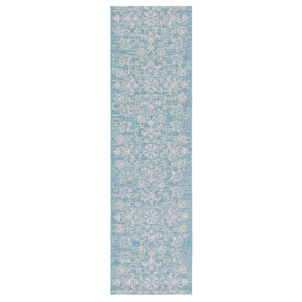 SAFAVIEH Courtyard Aqua/Gray 2 ft. x 8 ft. Antique Floral Indoor ...