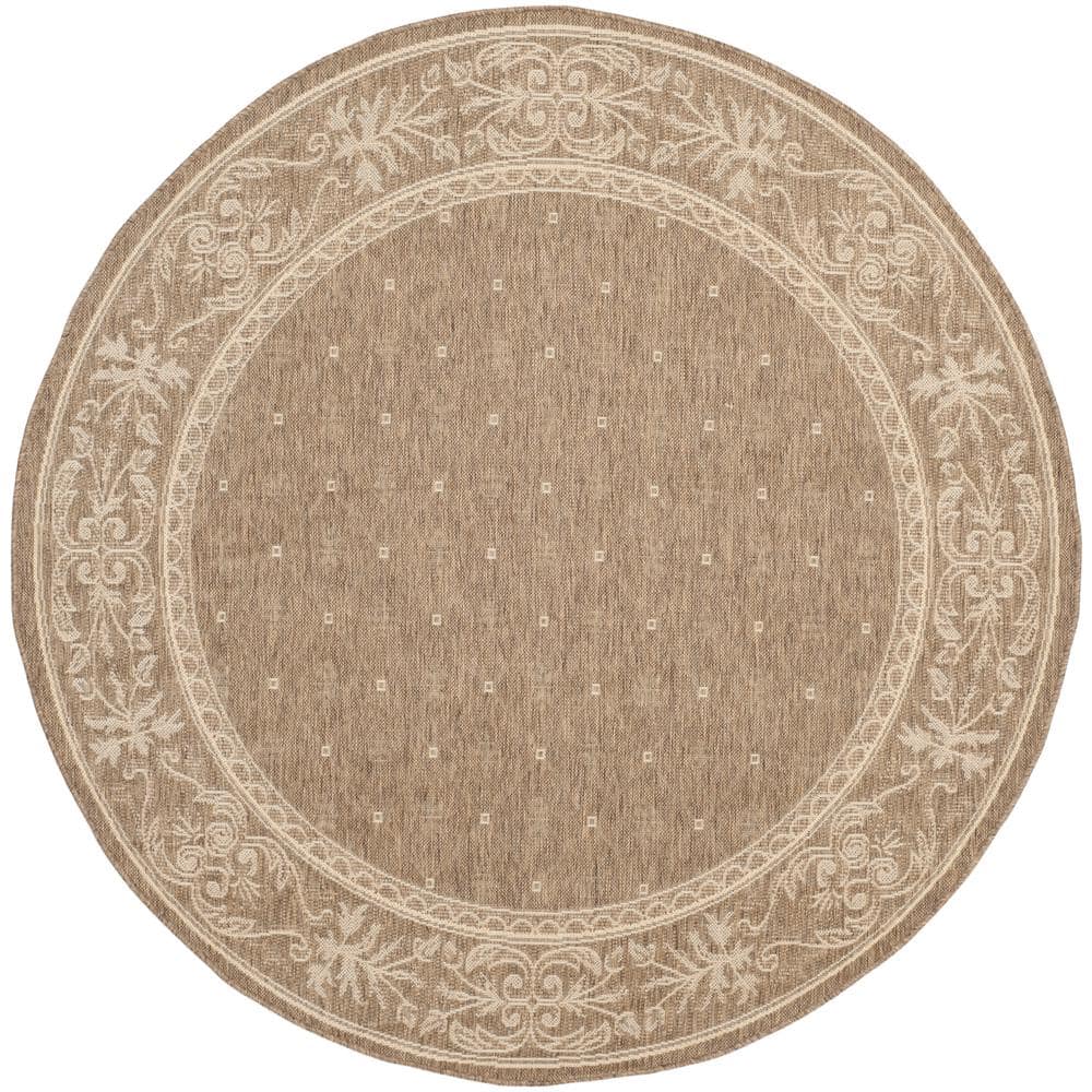 SAFAVIEH Courtyard Brown/Natural 8 ft. x 8 ft. Round Border Indoor ...