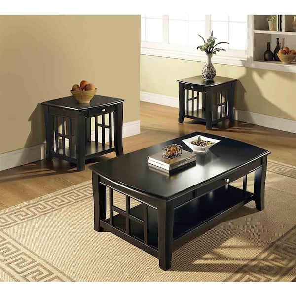 Steve Silver Cassidy 30 in. Black Rectangle Wood Coffee Table and 2-End ...