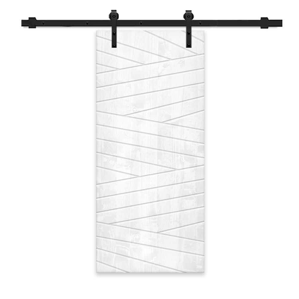 CALHOME 42 in. x 96 in. White Stained Pine Wood Modern Interior Sliding ...
