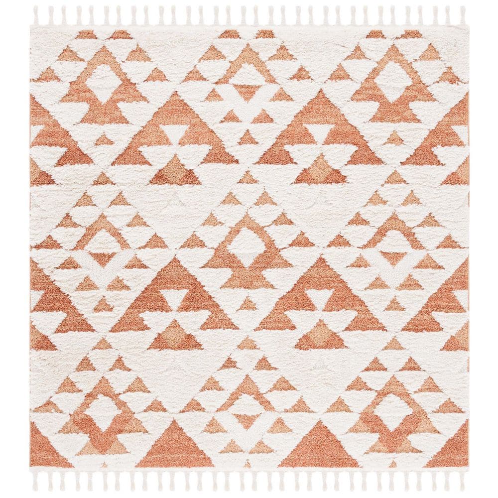 SAFAVIEH Moroccan Tassel Shag Ivory/Brick Rust 3 ft. x 3 ft. High-Low ...