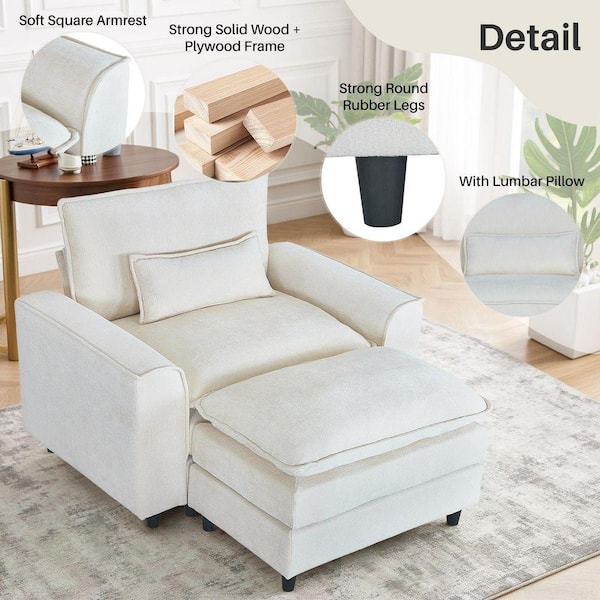 WONDER COMFORT Oversized Off White Chenille Soft Single Sofa Arm Chair ...