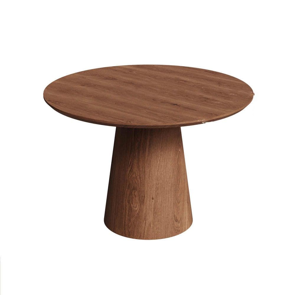 Tenleaf 43 in. Walnut Brown MDF Wood Modern Minimalist Round Outdoor ...