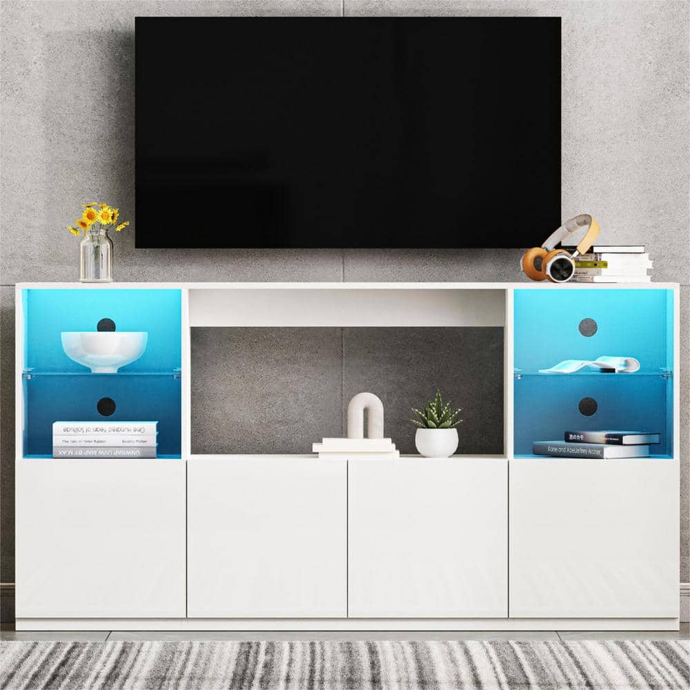 Harper & Bright Designs White High Gloss Modern TV Stand Fits TV's up ...