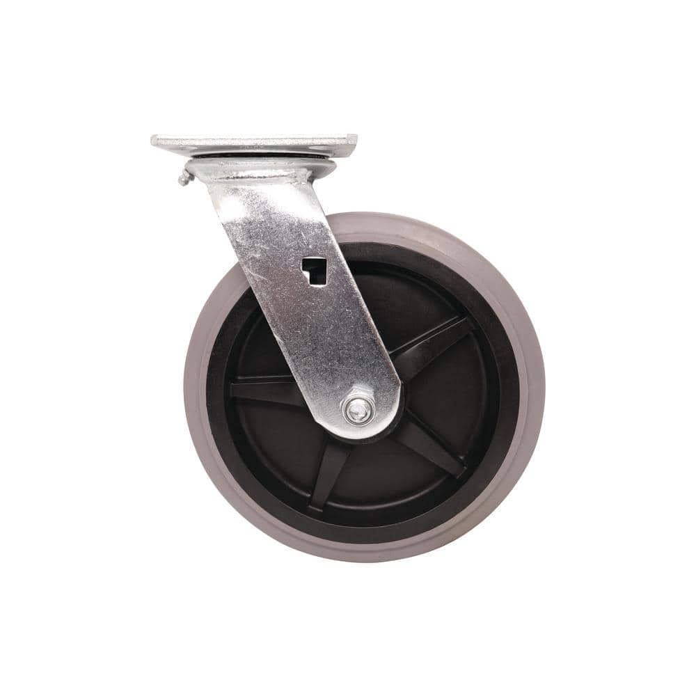 Shepherd 8 in. Gray Rubber Like TPR and Steel Swivel Plate Caster with ...