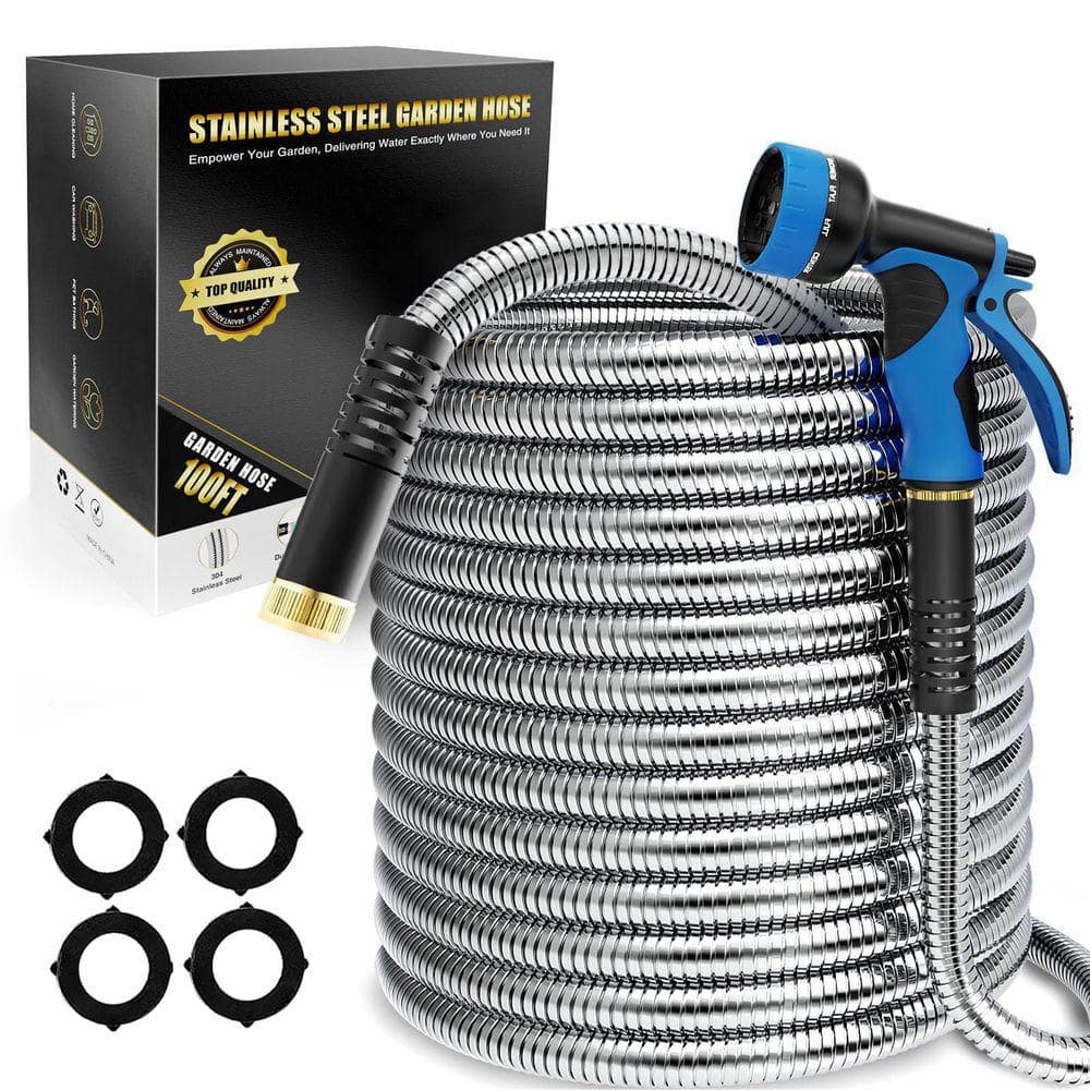 Primehome 3/4 in Dia. x 100 ft. Metal Garden Hose 5 in L Handle ...