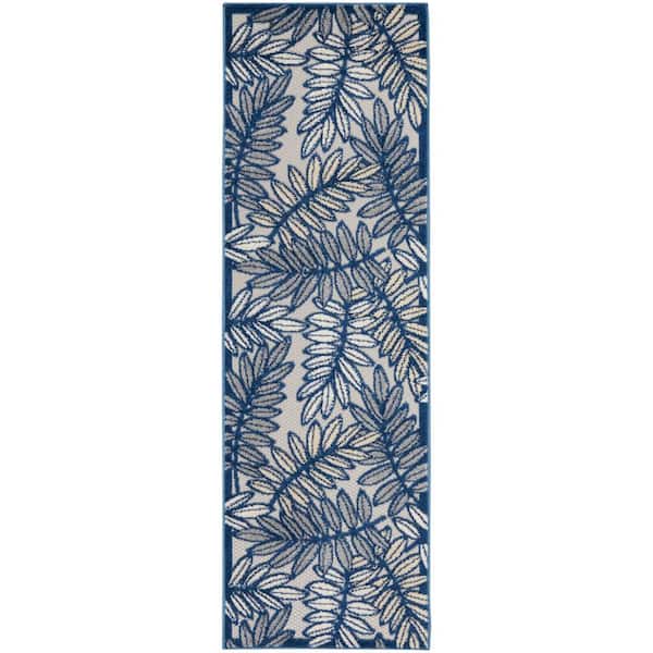 Nourison Aloha Ivory/Navy 2 ft. x 6 ft. Kitchen Runner Floral ...