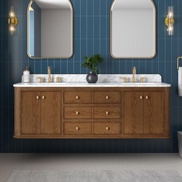 Home Decorators Collection Collette 72 in. Double Sink Cinnamon Oak ...