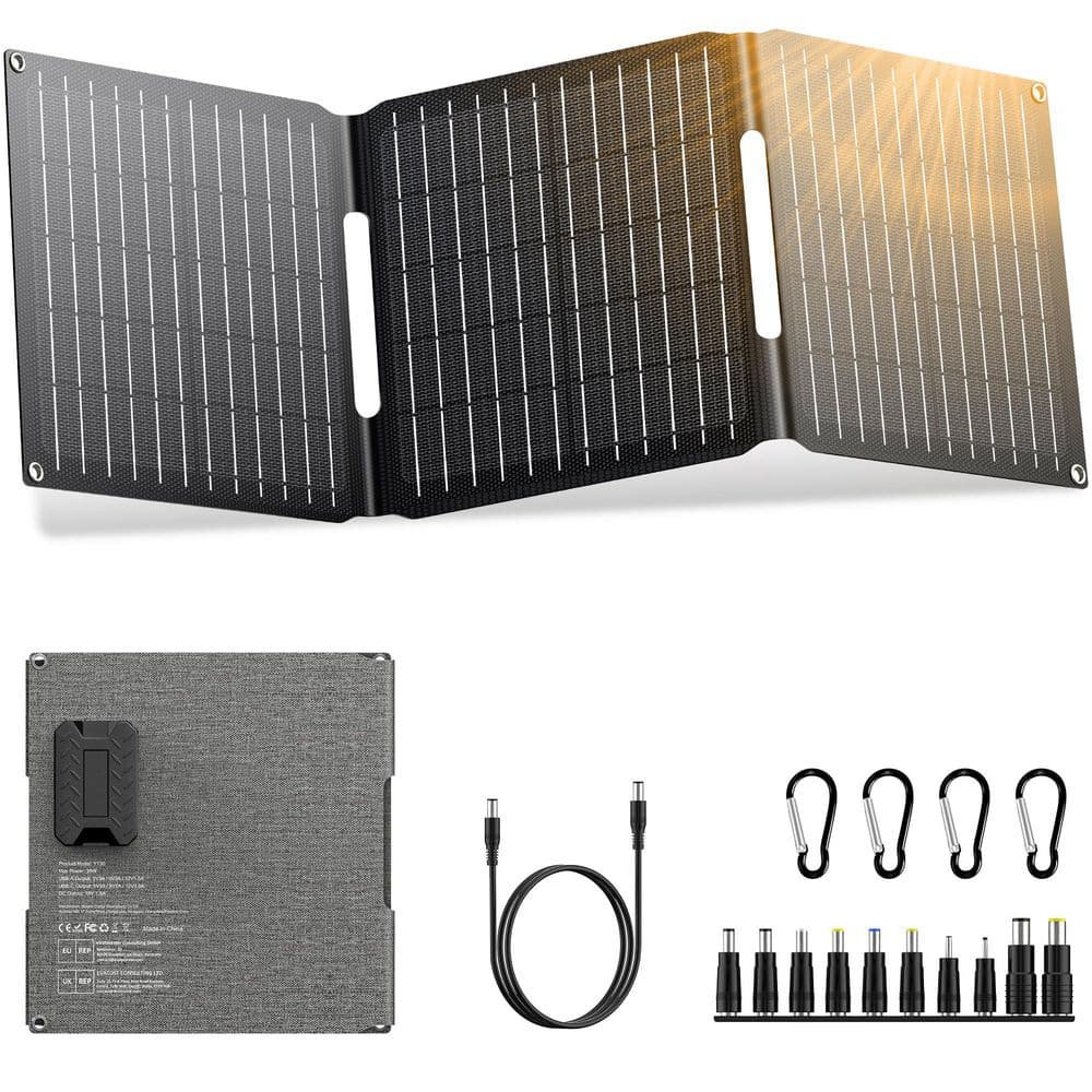 Yichuhaoxi 30-Watt 9.8 ft. Portable Solar Panel DC/USB C/USB An Output ...