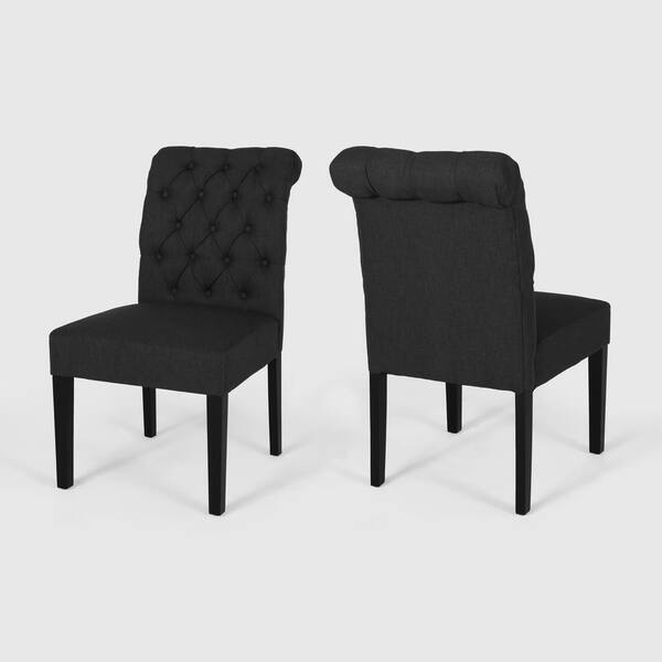 Broxton Dark Grey and Matte Black Fabric Dining Chairs Set of 2 66229 The Home Depot