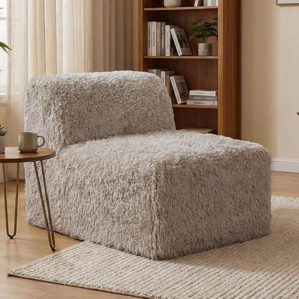 Furniture of America Getty 27 in. Armless Faux Fur Fabric Rectangle ...