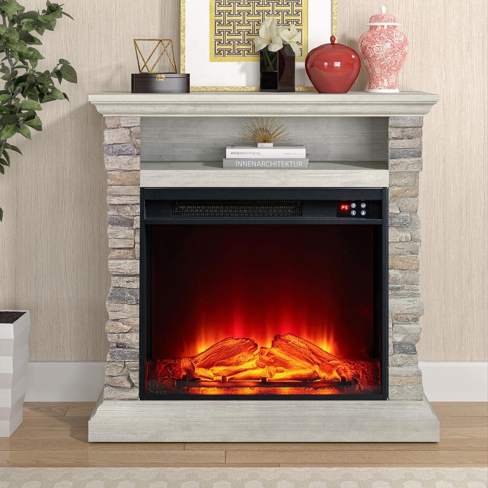 FESTIVO 32 in. Freestanding Electric Fireplace in Light Gray FFP24120 ...