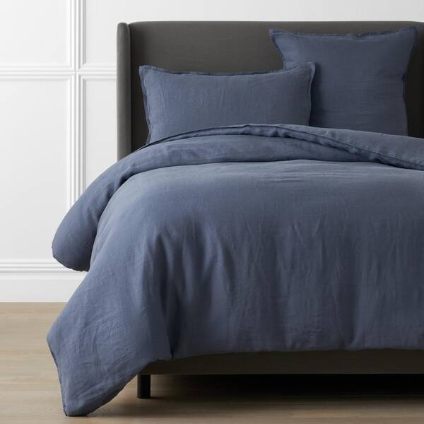 The Company Store Legends Hotel Denim Blue Washed Linen Full Duvet ...