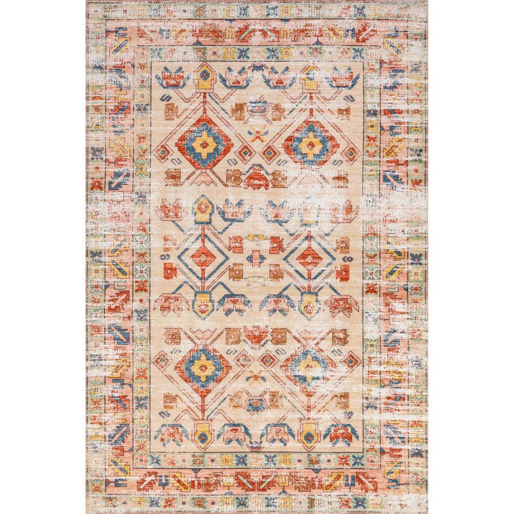 nuLOOM Vasa Machine Washable Rust 8 ft. x 10 ft. Distressed Persian ...