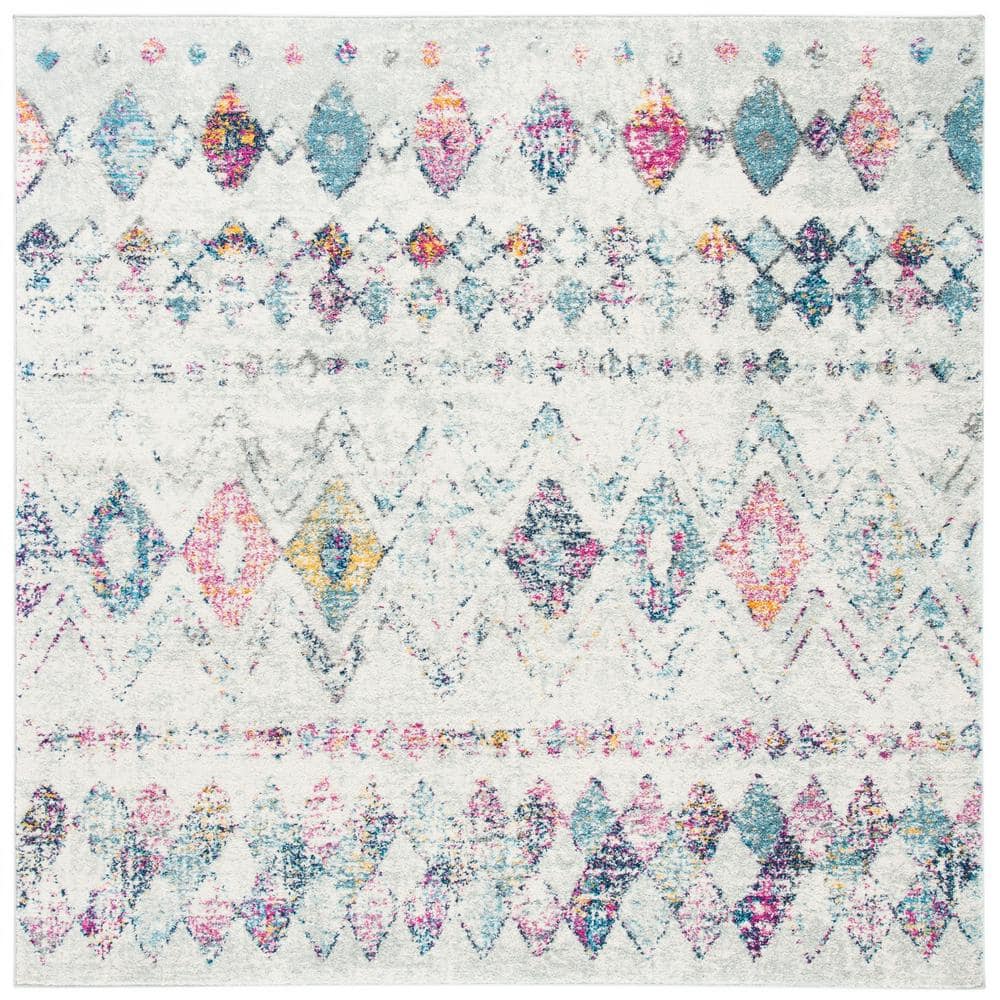 SAFAVIEH Madison Grey/Purple 12 ft. x 12 ft. Geometric Floral Square ...