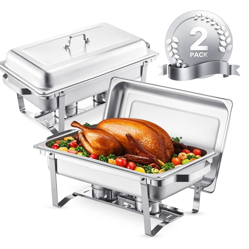 SKYSHALO Chafing Dish Buffet Set, 8 qt. Silver Stainless Steel Chafing ...