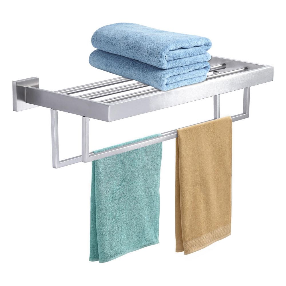 ARCORA 20 in. Square Single Towel Rack Holders Wall Mounted in Brushed ...