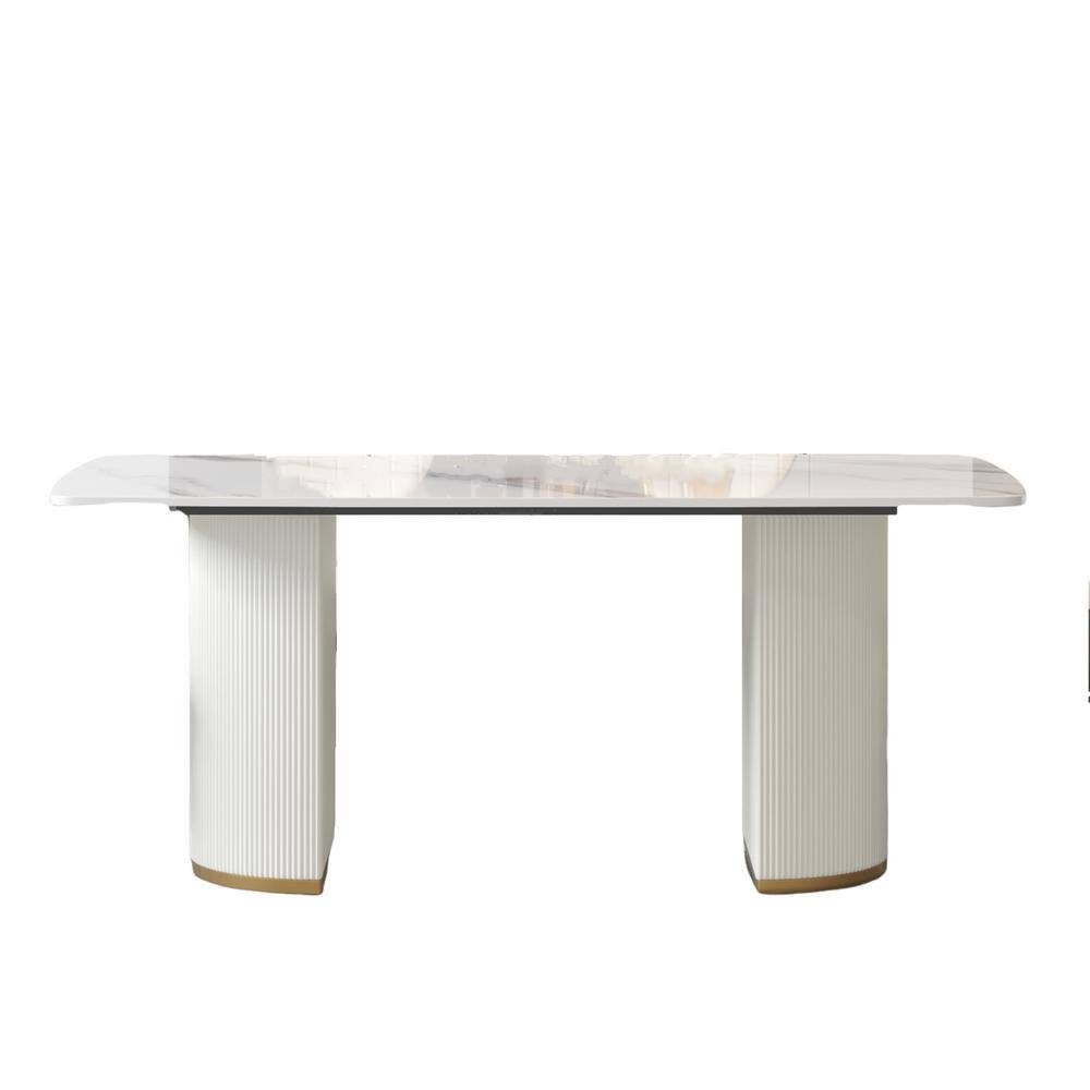 Magic Home 70.87 in. White Sintered Stone Tabletop White Double ...