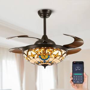 ANTOINE 42 in. Integrated LED Indoor Brown Tiffany Retractable Ceiling ...