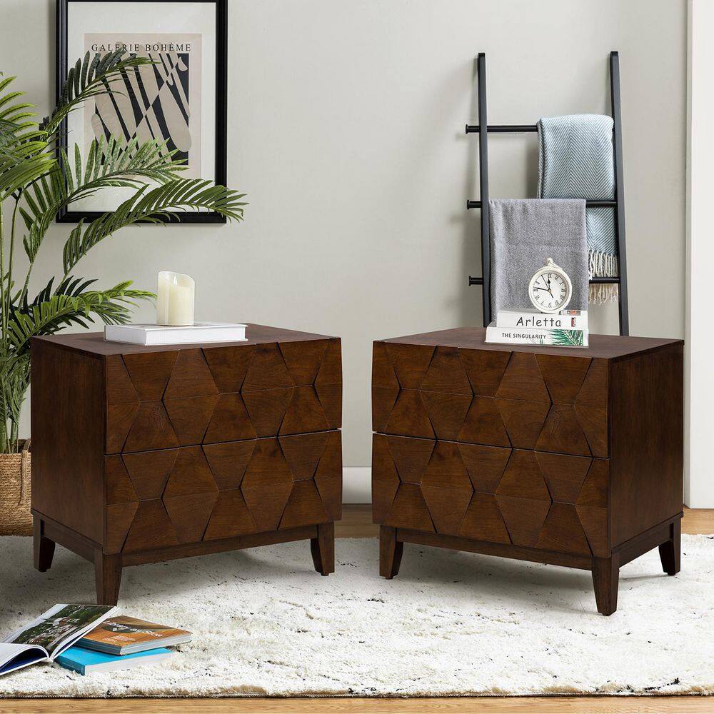 JAYDEN CREATION Diana Walnut 2-Drawer Storage Nightstand with ...