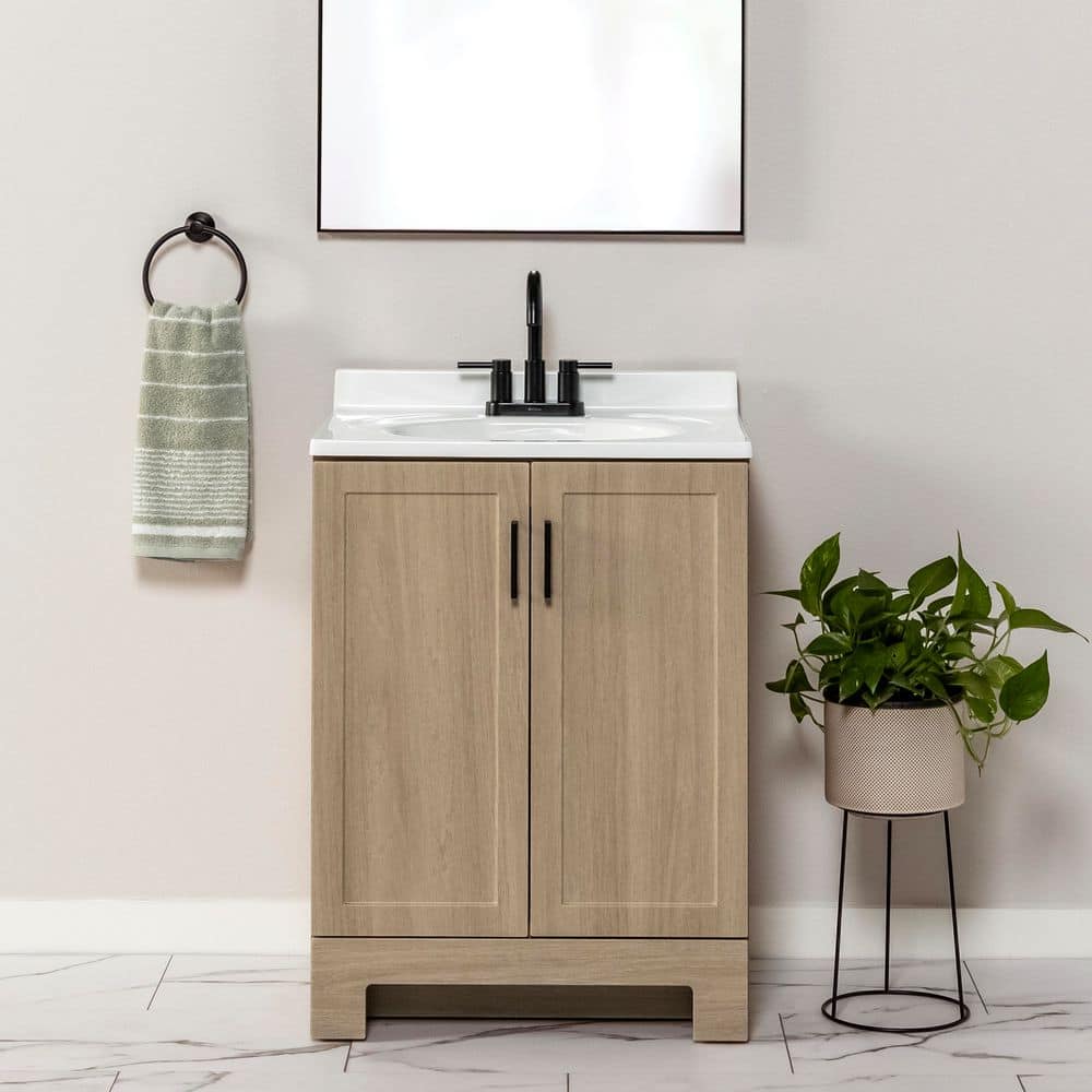 Glacier Bay Oakley 25 in. Single Sink Beige Oak Bath Vanity with White ...