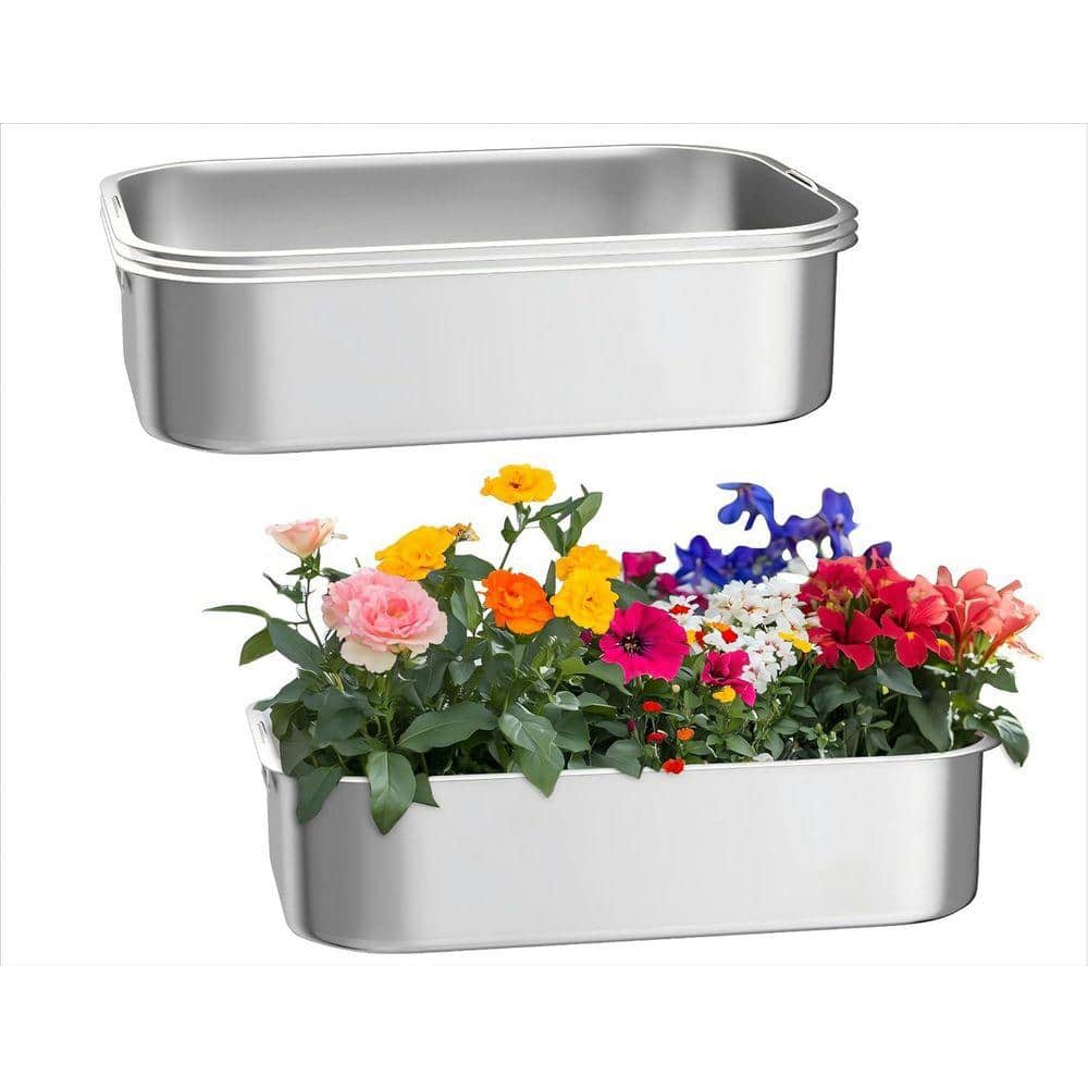 AESOME Large 23.4 in. x 15.6 in. x 5.9 in. Stainless Steel Planter Box ...