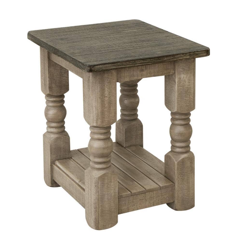 Benjara 22 in. Taupe Brown Square Wood End/Side Table with Wooden Frame ...