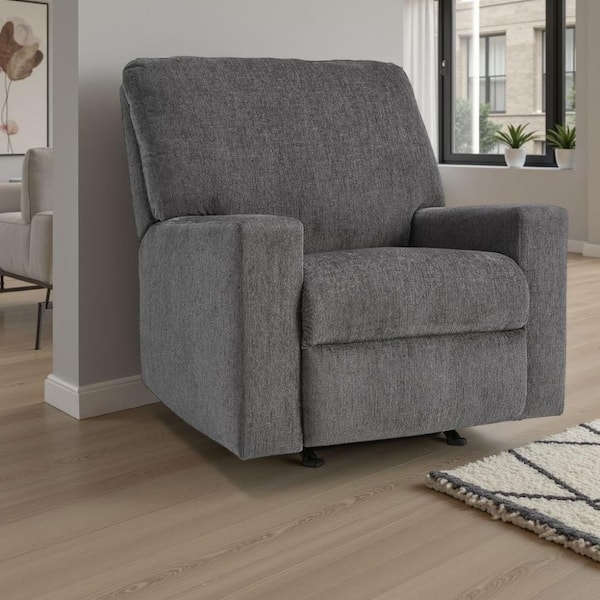 Benjara Anise Pewter Gray Polyester Rocker Recliner Chair BM331755 ...