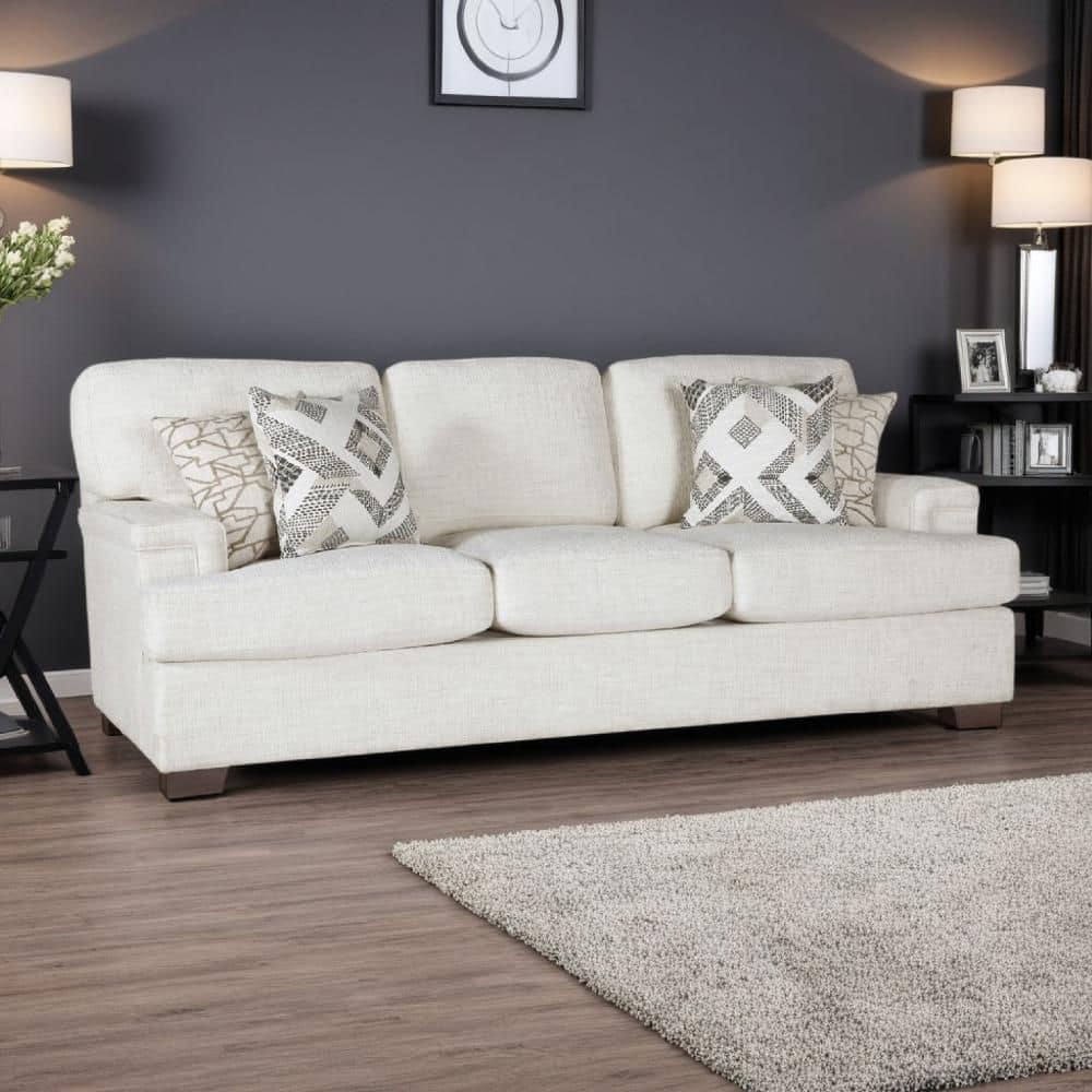Benjara Osy 43 in. Straight Arm Chenille Rectangle Cushioned Back Style ...