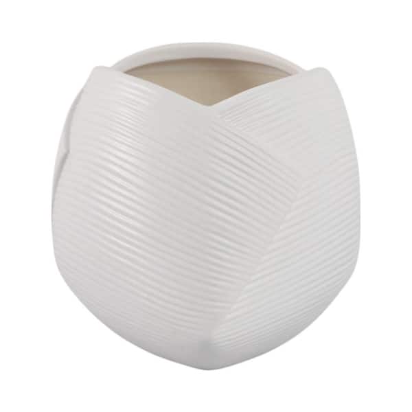 Liv & Skye White Ceramic Round Abstract Decorative Planter (8 in. W x 7 ...