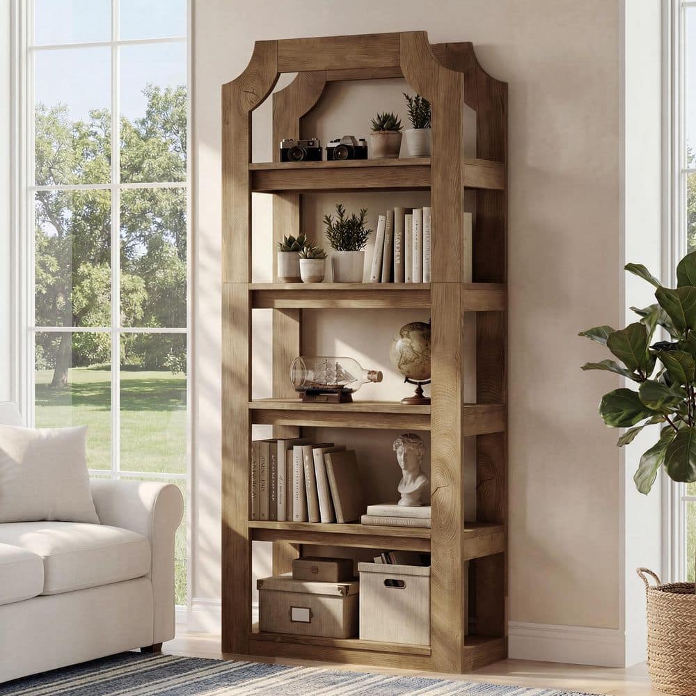TRIBESIGNS WAY TO ORIGIN Farmhouse 71 in. Rustic Brown Wood 5-Shelf ...