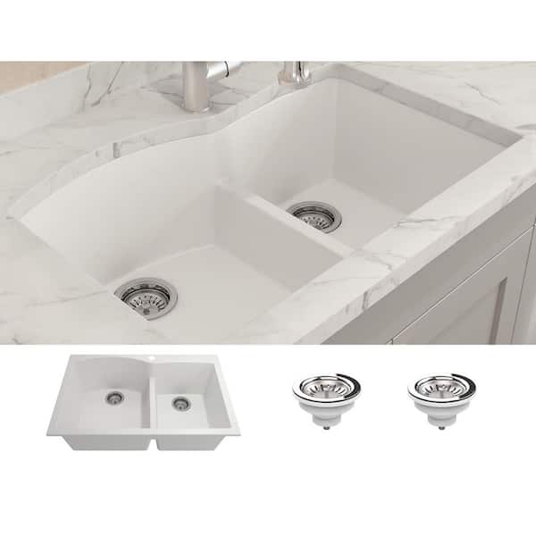 TerraLife Hyperion 33 in. Drop-In/Undermount Double Bowl Matte White ...