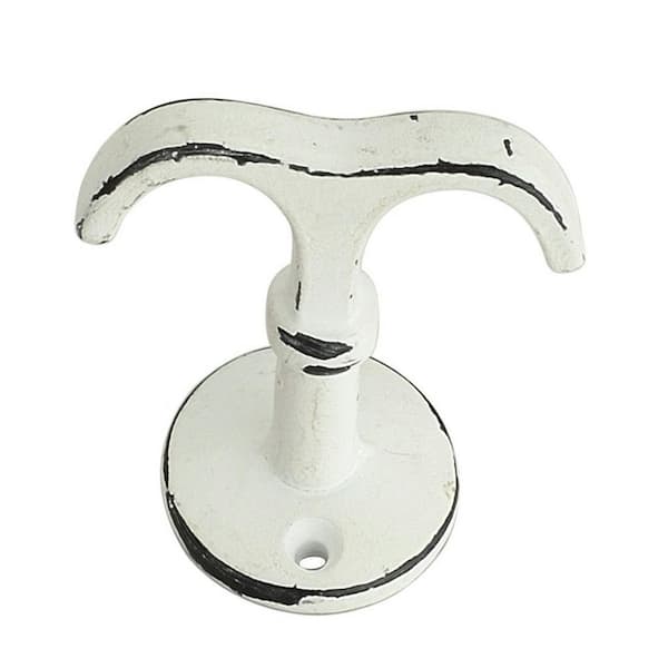 Mascot Hardware Double Prong Hook Round Base 2-1/6 in. Distressed White ...