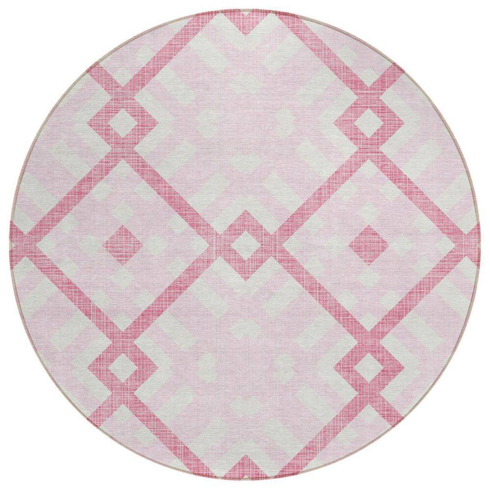 HomeRoots Pink, Blush, Ivory 8 ft. Round Woven Geometric Polyester ...
