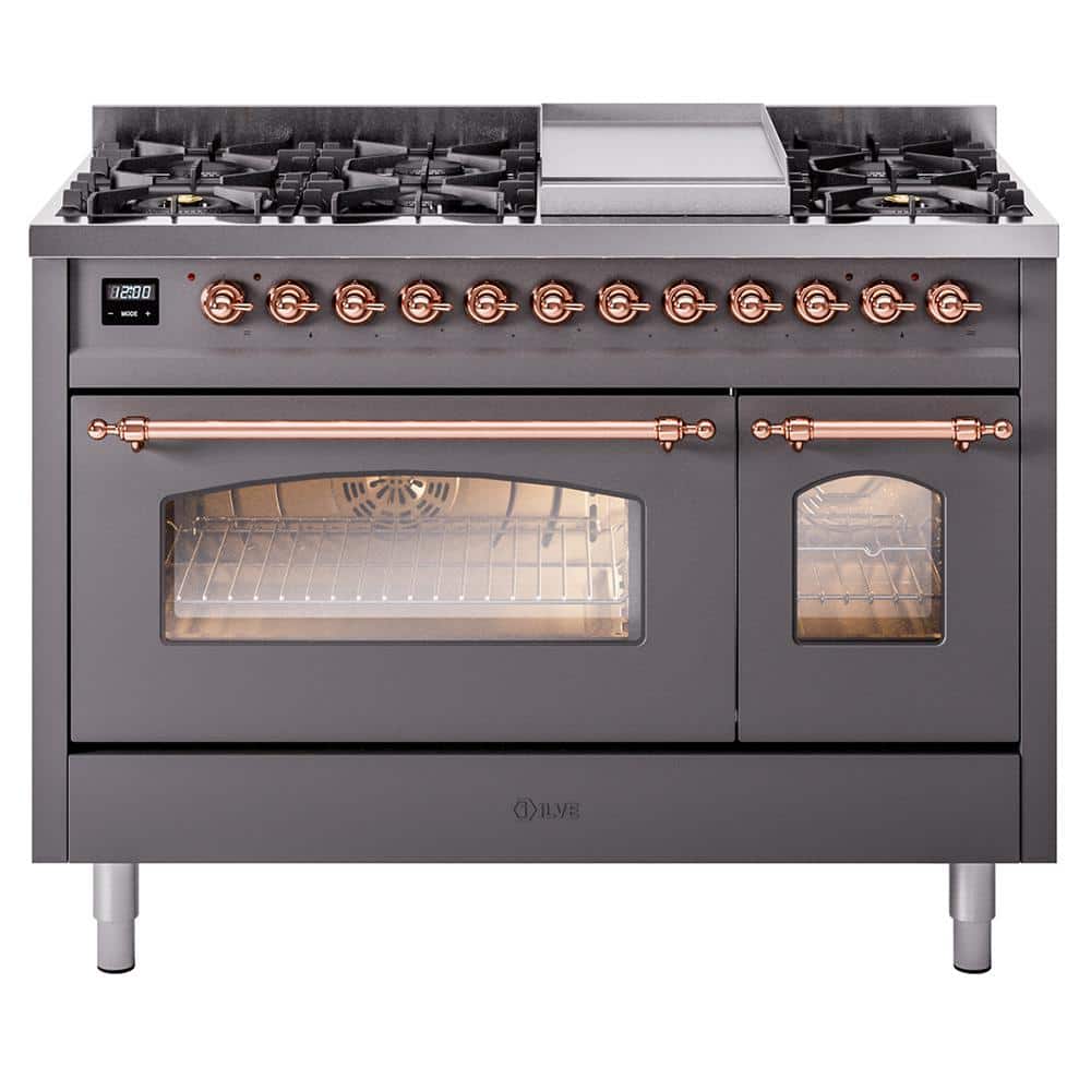 ILVE Nostalgie II 48 in. 8-Burner Plus Griddle Double Oven Natural Gas ...