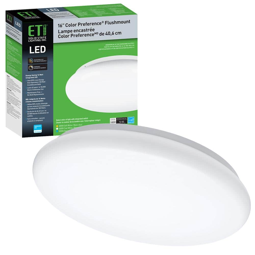 ETI LIGHTING 16 in. Low Profile White Round LED Flush Mount Ceiling ...