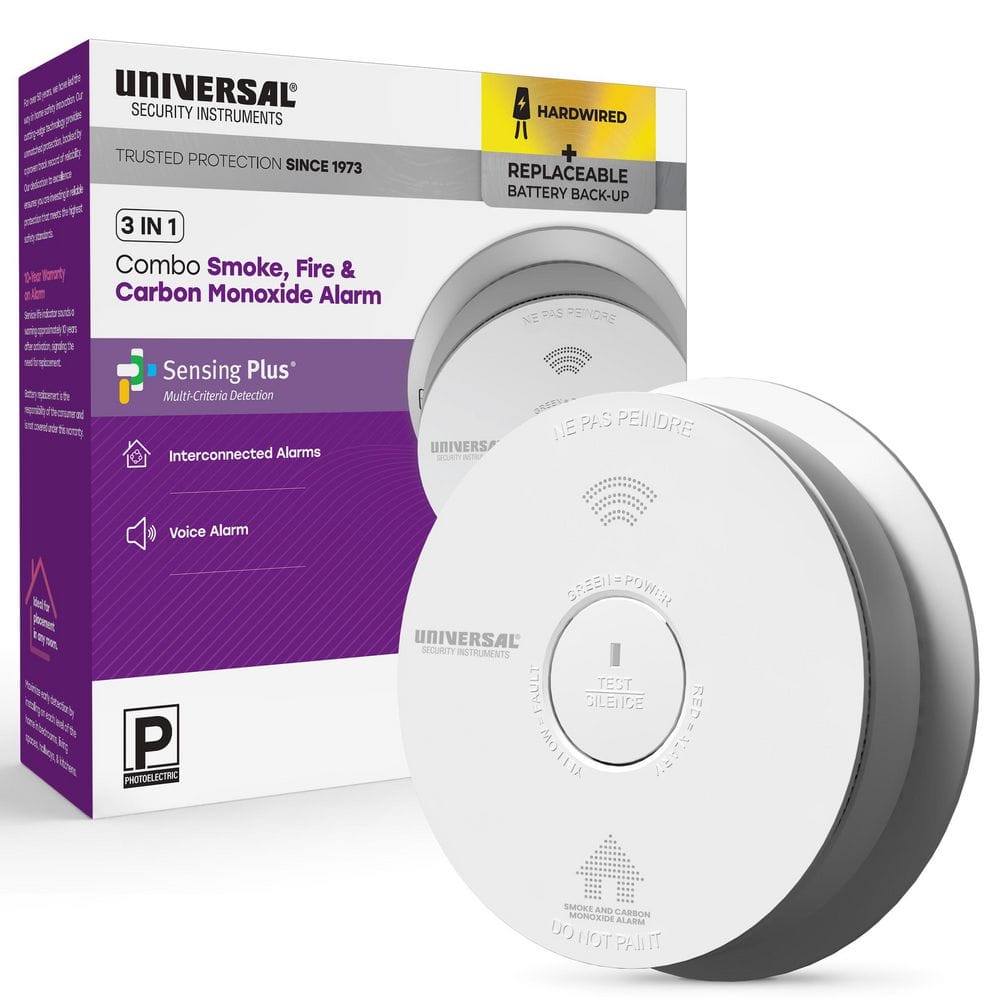 Universal Security Instruments Hardwired and 3-Year Replaceable Battery Backup Combination Smoke ...