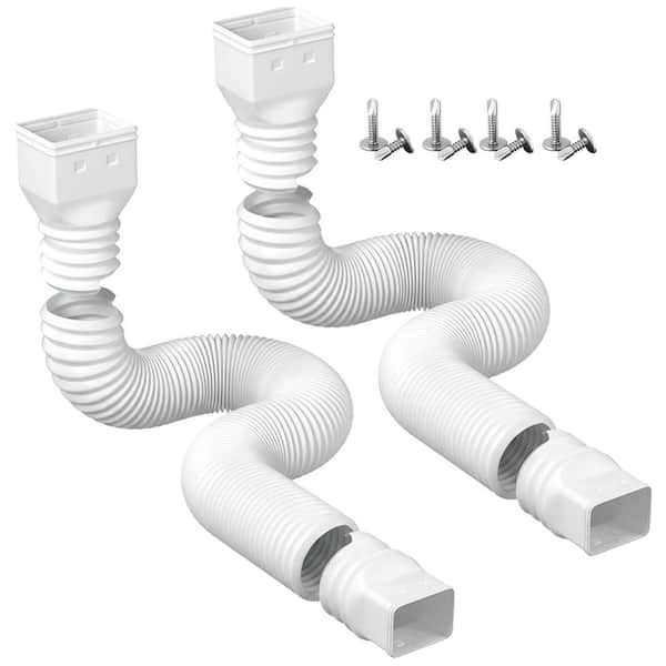 21-68 in. White Flexible Plastic Downspout Extension 2 Pack with ...