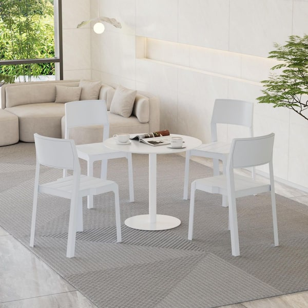 VECELO Stackable Dining Chairs Set of 4, Plastic Indoor Outdoor White ...