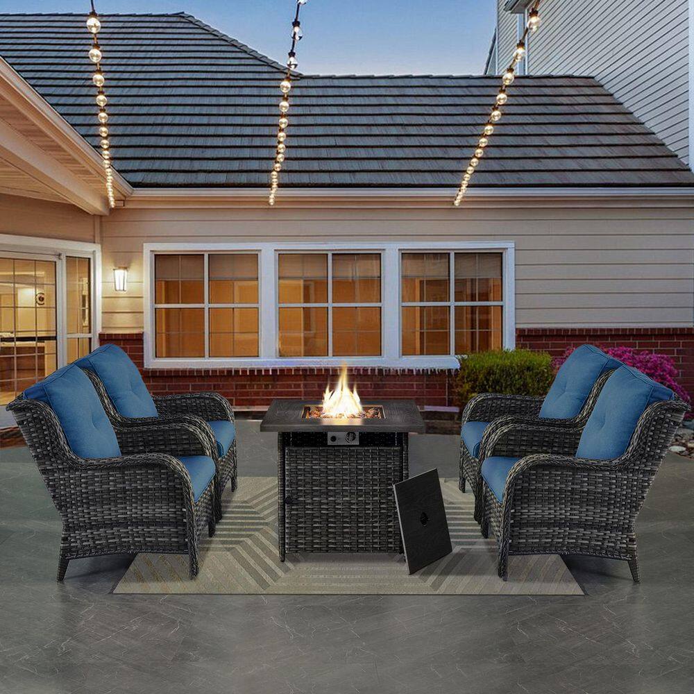 Pocassy 5 Piece Wicker Patio Chairs for 4 with 30 in. Gas Propane Fire ...