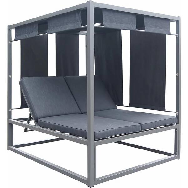 Metal Outdoor Adjustable Day Bed with Canopy-Gray Aluminum Frame and ...