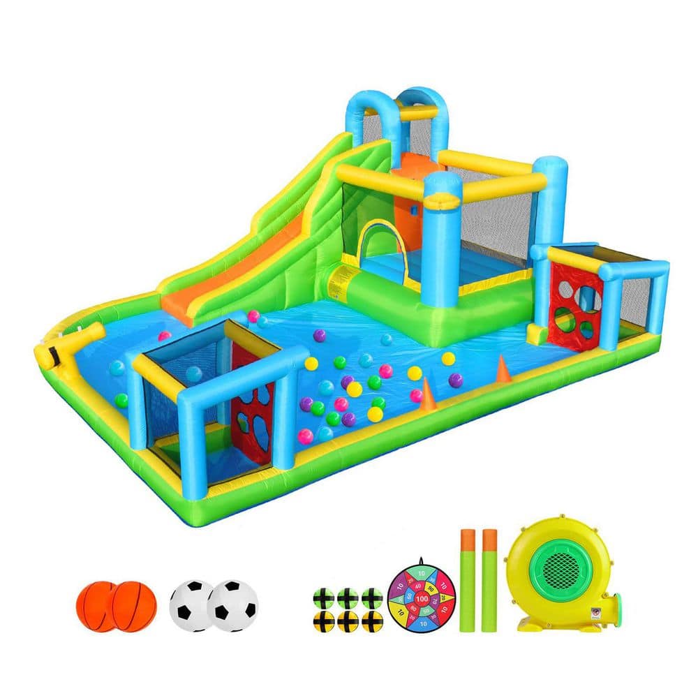 Inflatable Bounce House with Water Slide, Blower, Splash Pool, Football ...